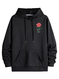 wdirara men's color block letter embroidery long sleeve hooded sweatshirt hoodies red rose and black l