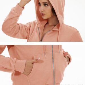 MAGCOMSEN Zip Up Hoodie Women Cropped Sweatshirt Fleece Lined Jacket Athletic Apricot L