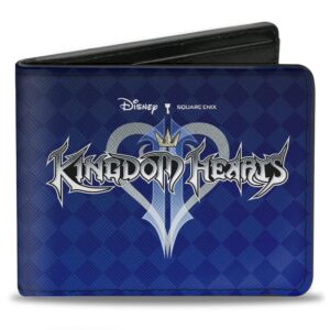 buckle-down men's disney wallet, bifold, kingdom hearts ii logo blues silvers, vegan leather, 4.0" x 3.5"