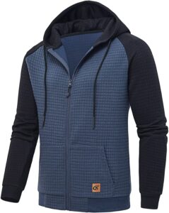 men's jacquard plaidcloth raglan sleeve zipper hoodie sweatshirt greyblue/black large