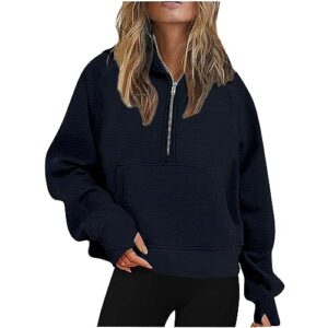 dolkfu prime shopping online cute fall outfits for women cropped zip up hoodies for women oversized long sleeve fashion pullover casual lightweight sweatshirts with pocket navy xl