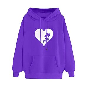 smidow deals of the day lightning deals today prime women's cute heart fleece hooded sweatshirts fall teen girl hoodies pullover tops fall outfits 2023 winter clothes purple 3x