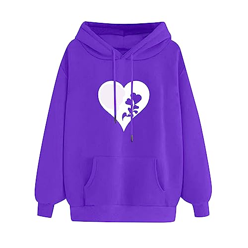 SMIDOW deals of the day lightning deals today prime Women's Cute Heart Fleece Hooded Sweatshirts Fall Teen Girl Hoodies Pullover Tops Fall Outfits 2023 Winter Clothes Purple 3X