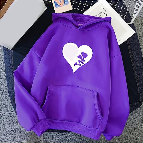 SMIDOW deals of the day lightning deals today prime Women's Cute Heart Fleece Hooded Sweatshirts Fall Teen Girl Hoodies Pullover Tops Fall Outfits 2023 Winter Clothes Purple 3X