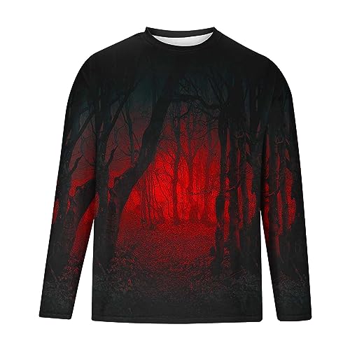 lightning deals of today Halloween Shirts for Men Long Sleeve Casual Print Graphic Tee Shirts Muscle Workout Pullover Crewneck Sweatshirts long sleeve athletic shirt men Black 4X