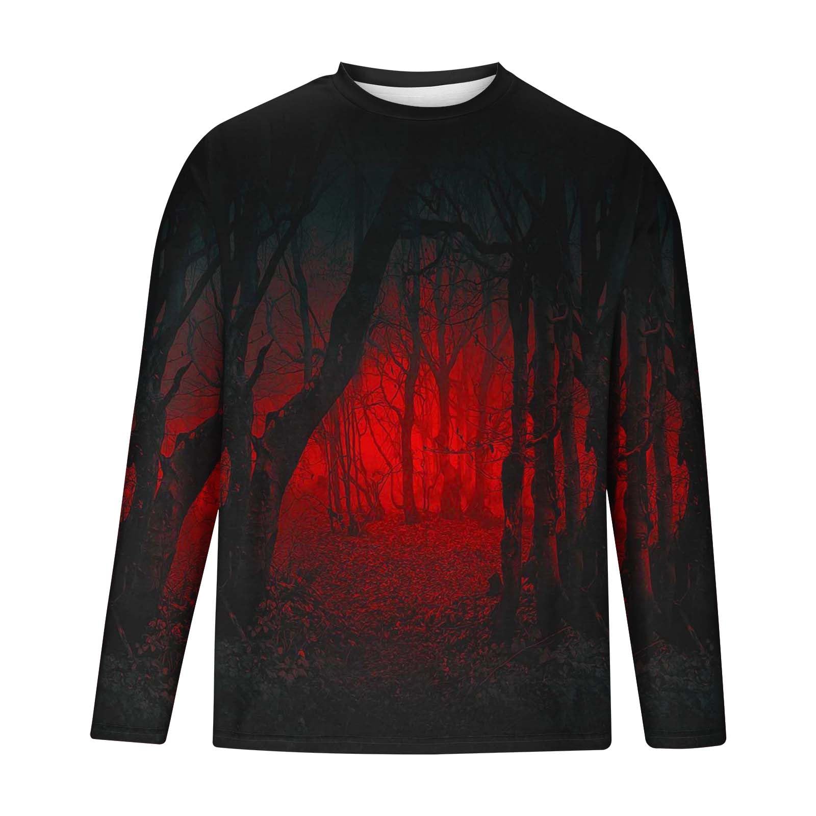 lightning deals of today Halloween Shirts for Men Long Sleeve Casual Print Graphic Tee Shirts Muscle Workout Pullover Crewneck Sweatshirts long sleeve athletic shirt men Black 4X