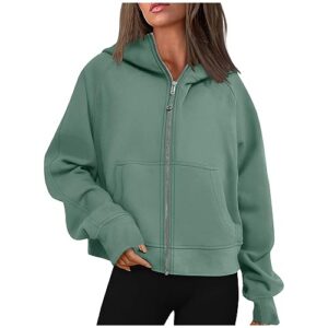 early 2023 fall outfits for women 2023 cropped zip up hoodies for women sweatshirts long sleeve collar pullover tops loose fit casual sweatshirt with pocket green m