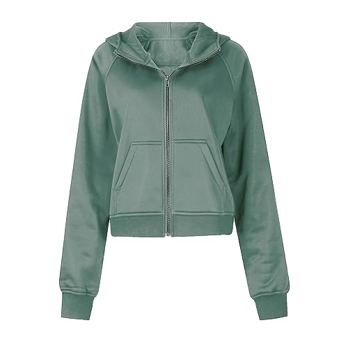 early 2023 fall outfits for women 2023 Cropped Zip up Hoodies For Women Sweatshirts Long Sleeve Collar Pullover Tops Loose Fit Casual Sweatshirt with Pocket Green M