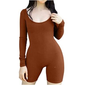 ceboyel womens knitted rompers long sleeve one piece outfits scoop neck bodycon short jumpsuit casual trendy clothes