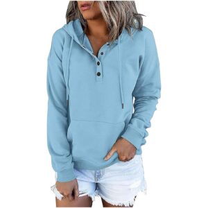 lightning deals of today womens hooded sweatshirts solid button down y2k hoodies long sleeve pullover tops 2023 fall trendy clothes plus size halloween light blue xl