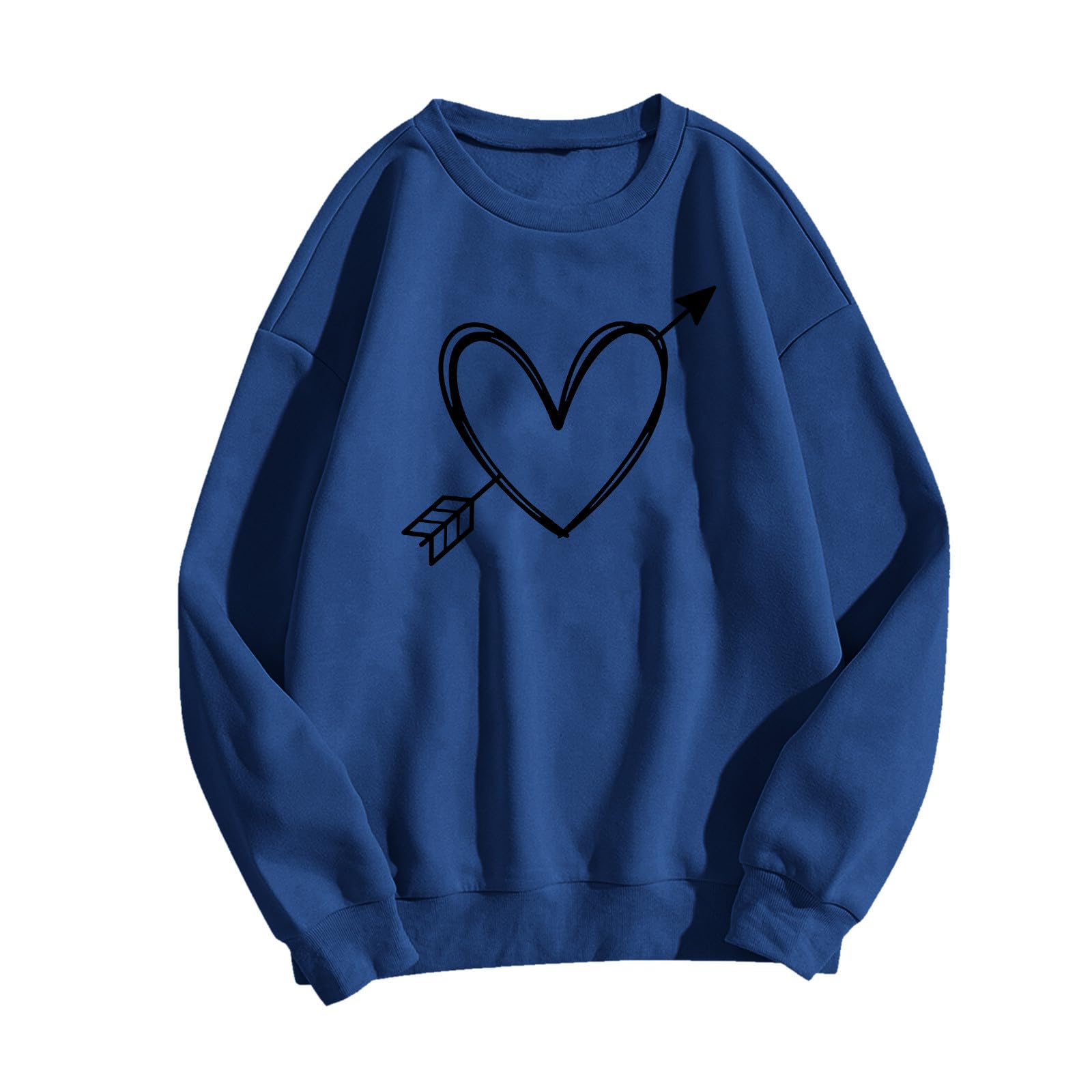 ZDRZK deals of the day lightning deals zip up hoodies for women Sweatshirts For Teen Girls Cute Love Heart Print Oversized Pullover Tops Long Sleeve Crewneck Sweatshirt Blue XL