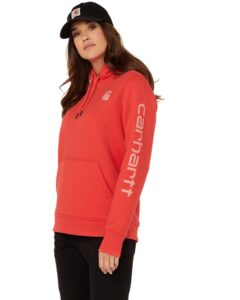 carhartt women's relaxed fit midweight logo sleeve graphic sweatshirt, bittersweet