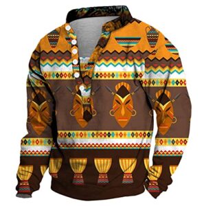 muscularfit deal of the day hoodies for men graphic ethnic print v-neck button shirts long sleeve pullover western aztec ethnic sweatshirts mens crew neck sweatshirt brown 2x