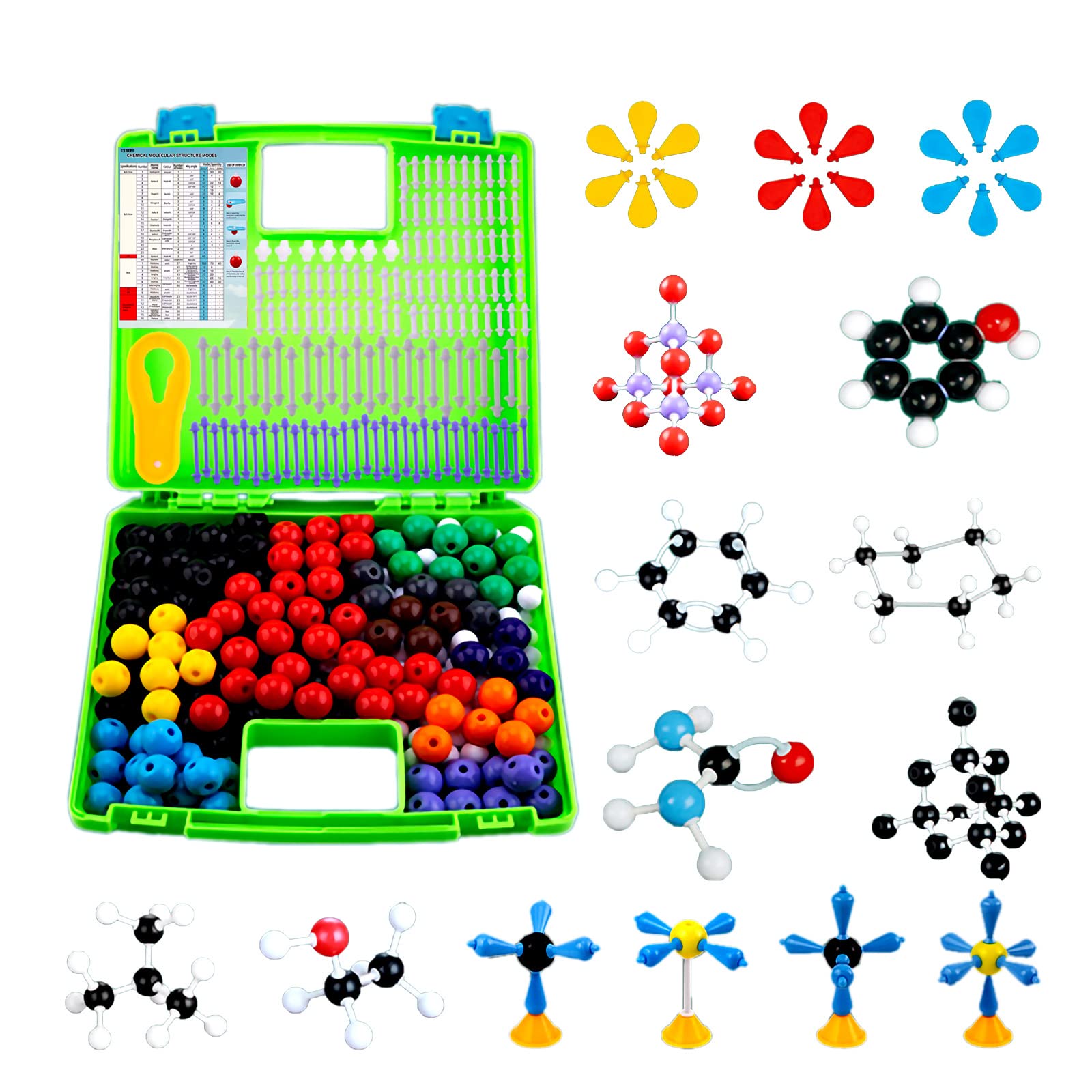 EXBEPE Comprehensive Chemistry Molecular Model Kit 406pc Organic and Inorganic STEM Set,Middle,High school,and College Supplies, Educational Science Set Learning Structure and Reactions Student Gifts