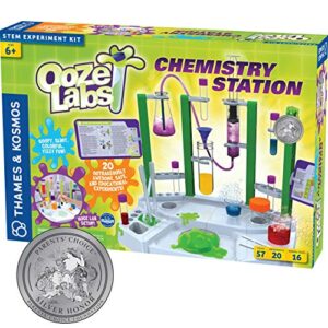 thames & kosmos ooze labs chemistry station science experiment kit, 20 non-hazardous experiments including safe slime, chromatography, acids, bases & more, multi-color