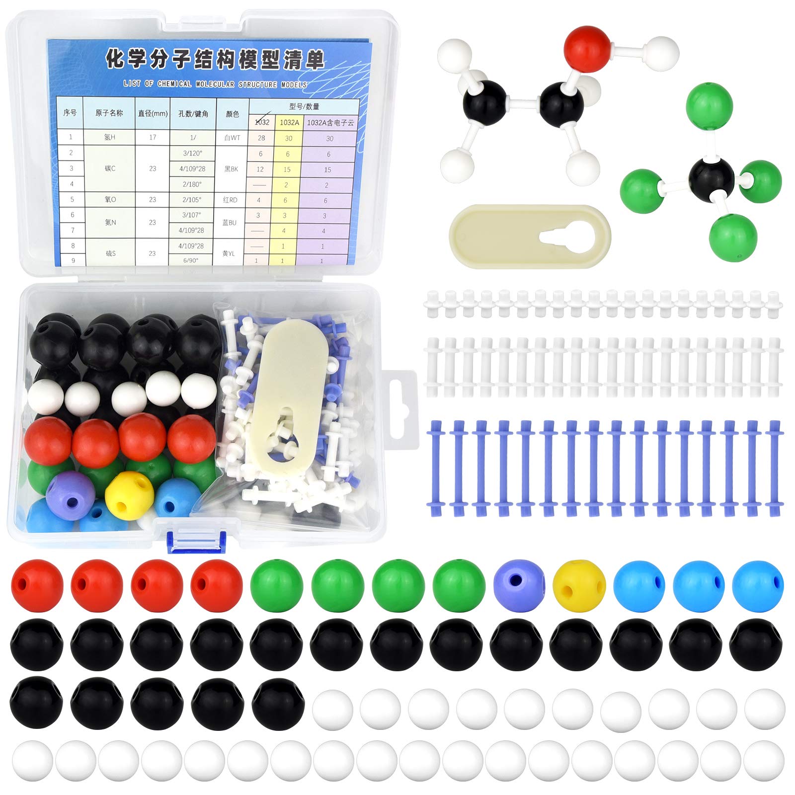 136pcs Organic Chemistry Molecular Model Set for Student and Teacher Inorganic & Organic Academic Chemistry Education 59 Atoms & 76 Links Bonds & 1 Link Atoms Remover