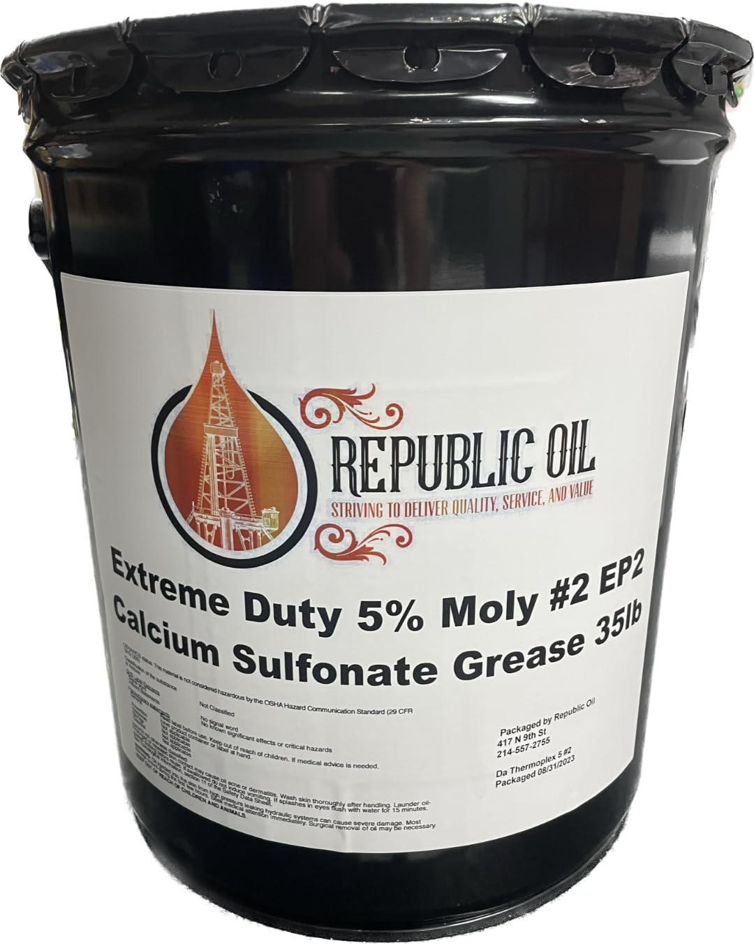 Republic Oil Extreme Duty 5% Moly Heavy Duty Grease 35lb | Moly Grease | 5% Moly | Calcium Sulfonate | EP2 | #2 | Heavy Duty Moly | 35lbs | Moly Grease | NLGI 2