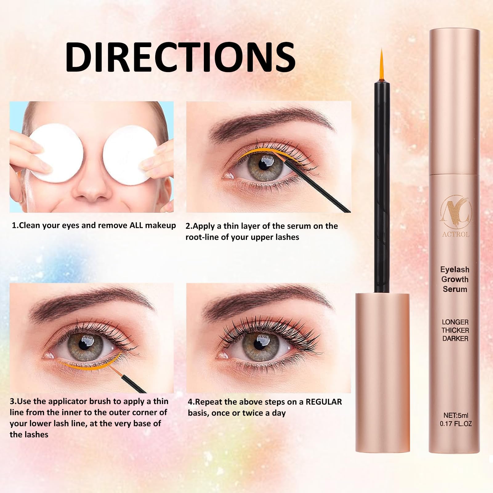 Eyelash Growth Serum, Premium Eyelash Serum, Eyebrow Lash Growth Serum, Lash Serum For Eyelash Growth And Thickness, Stronger, Healthier Lashes & Brows, Eyelash Serum To Grow Lashes 5ml