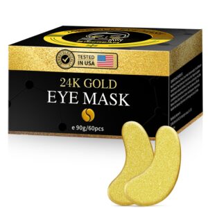 hicream 24k gold under eye patches - 60 pcs eye mask pure gold anti-aging collagen hyaluronic acid under eye mask for dark circles, puffiness & wrinkles refresh your skin (gold)