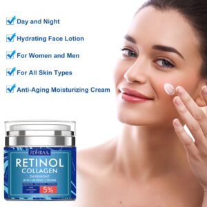 Retinol Cream for Face - Facial Moisturizer with Collagen and Hyaluronic Acid, Anti-Wrinkle Reduce Fine Lines Vitamin C+E Natural-Ingredient Day Night Anti-Aging For Women Men