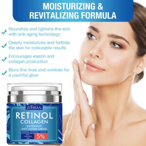 Retinol Cream for Face - Facial Moisturizer with Collagen and Hyaluronic Acid, Anti-Wrinkle Reduce Fine Lines Vitamin C+E Natural-Ingredient Day Night Anti-Aging For Women Men