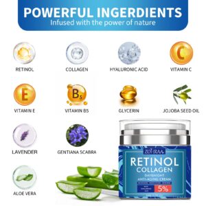 Retinol Cream for Face - Facial Moisturizer with Collagen and Hyaluronic Acid, Anti-Wrinkle Reduce Fine Lines Vitamin C+E Natural-Ingredient Day Night Anti-Aging For Women Men