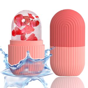 xhjri ice cube roller massager for face, eyes and neck naturally conditioning and skin care,de-puff eye bags,reduce migraine pain,reusable massage silicone ice mold (pink)