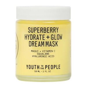 youth to the people superberry glow dream mask - brightening overnight face mask + hyaluronic acid night moisturizer with vitamin c & squalane oil for even skin tone - clean, vegan skincare (2oz)