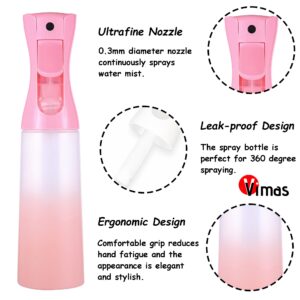 Vimas Continuous Spray Bottles, Refillable Water Spray Bottles for Cooking, Cleaning, Hairstyling, Skin Care & Plant 10 oz/300ml (Pink)