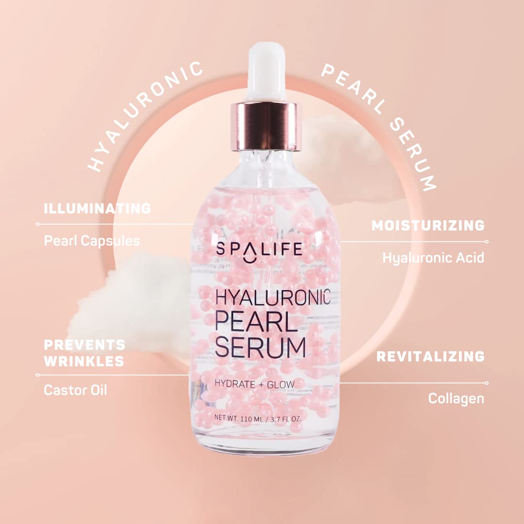 Spa Life Face Serum: Hyaluronic Acid Serum 100 ml (3.7 oz) - Smoothing & Hydrating Daily - Targets Dryness, Fine Lines, & Wrinkles - Helps Plump Skin, Dissolving Pearl Capsules for Instant Luminosity