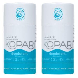 kopari aluminum free deodorant with organic coconut oil | original 2 pack | vegan, gluten free, cruelty free, non-toxic, paraben free, deodorant for men & women, odor protection | 2.0 oz