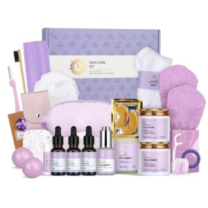 facial skin care set & spa kit - mothers day gift ideas, self-care relaxation gifts, skin care collection with essential oils, hyaluronic acid, vitamin e. (lavender)