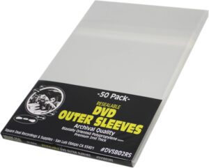 (50) dvd outer sleeves - "super polyclear" resealable - fits standard 14mm-15mm dvd cases - dvsb02rs