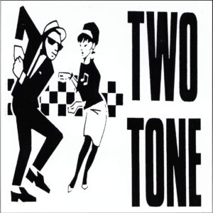 square deal recordings and supplies - two tone - dancers with ska checkers - sticker