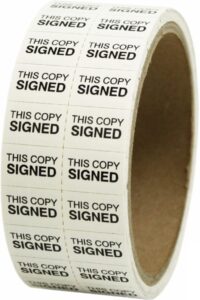 "this copy signed" in-store use white labels - 3/4" x 1/2" - roll of 100 #mslw34si