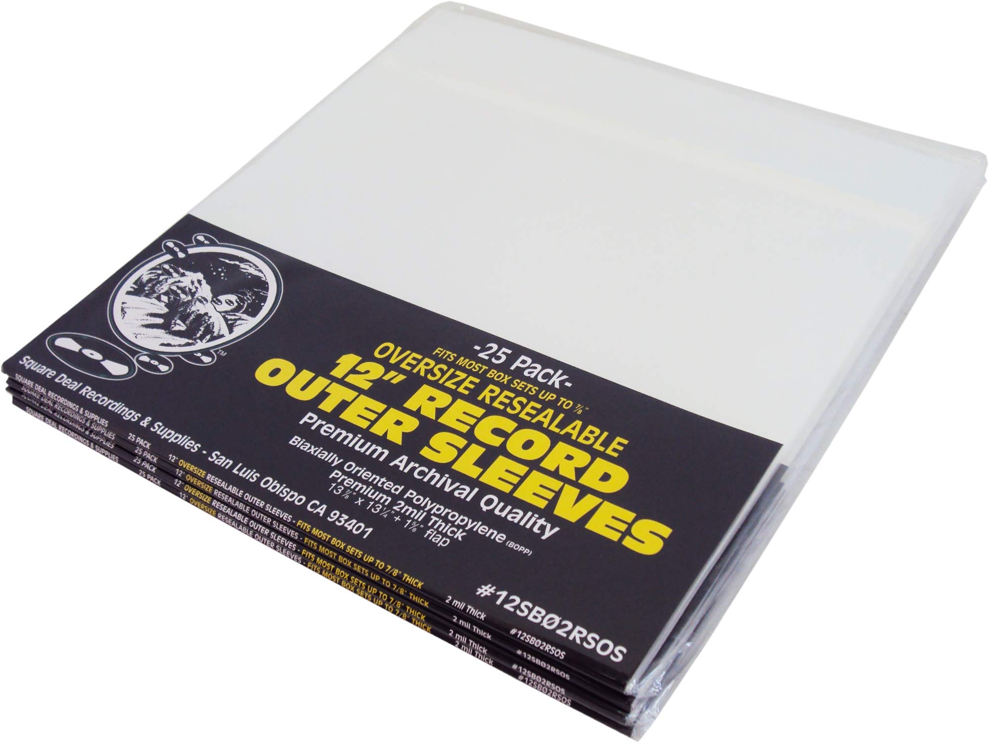 (100) 12" Resealable Oversize Record Outer Sleeves - Super Clear Premium 2 Mil Thick Archival Quality BOPP - 13-7/8" x 13-1/4" + 1-5/8" Flap - FITS Most Box Sets UP to 7/8" Thick #12SB02RSOS