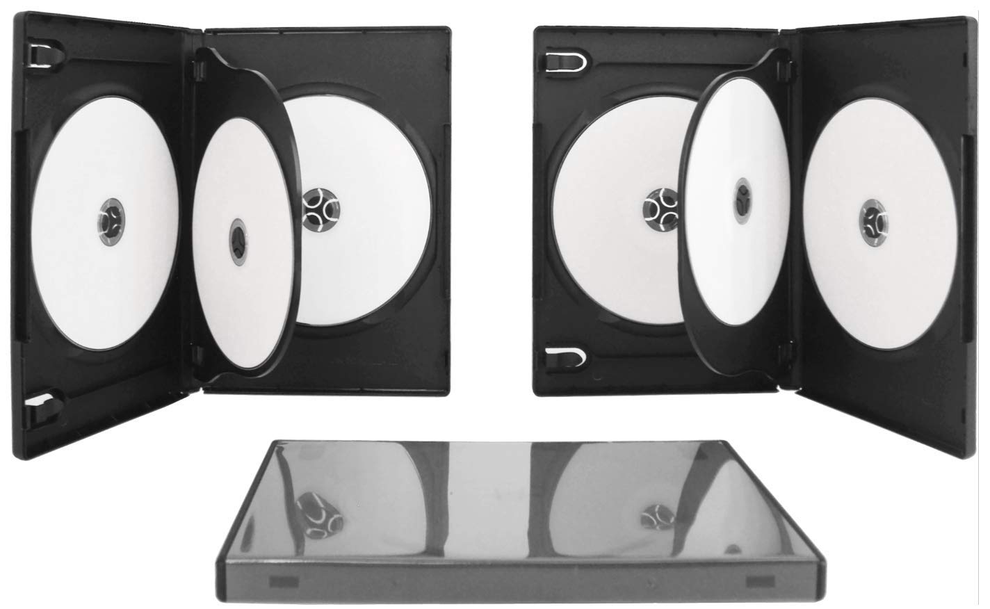 SquareDealOnline - DV4R14BKWT - Standard 14mm DVD Cases - 4 Disc Capacity - Black - (10 Pack)