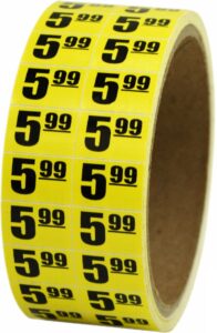 $5.99 in-store use bright yellow labels - 3/4" x 1/2" - roll of 1000 #mslw3405