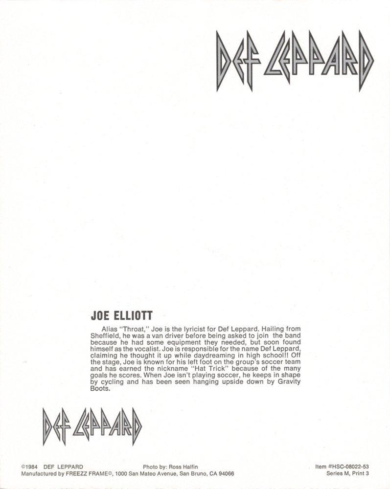 Joe Elliot Def Leppard Portrait Vintage 80s 8" x 10" Photograph