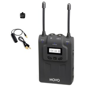 movo wrx8 48-channel uhf wireless portable receiver with camera mount and xlr / 3.5mm outputs for the wmic80 wireless microphone system