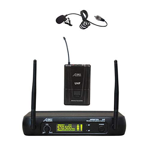 Audio 2000S S6073M UHF Wireless Lavalier Microphone System with Balanced XLR and 1/4-Inch Outputs, Volume Control, and Hard PVC Carrying Case