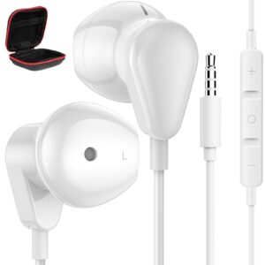 3.5mm earbuds wired headphones for samsung a25 a15 a14 galaxy note 5 8 9 s10e s10+ s8+ s9 deep bass 3.5mm audio jack iphone ipad headset for google pixel 5a 4a 3a moto g power pure oneplus n100, white