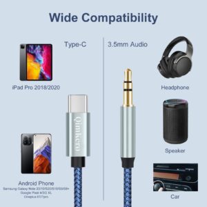 QimKero USB C to 3.5mm Audio Aux Jack Cable (4.3ft, 2-Pack) - USB C to 3.5mm Headphone Car Stereo Cord, Compatible with Samsung Galaxy S23 S22 S21 S20+ Note 20, Google Pixel 3 4 5 XL, iPad