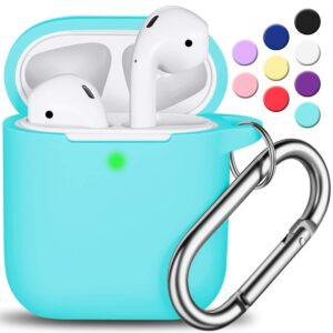 r-fun airpods case cover, soft silicone protective cover with keychain for women men compatible with apple airpods 2nd 1st generation charging case, front led visible-mint green