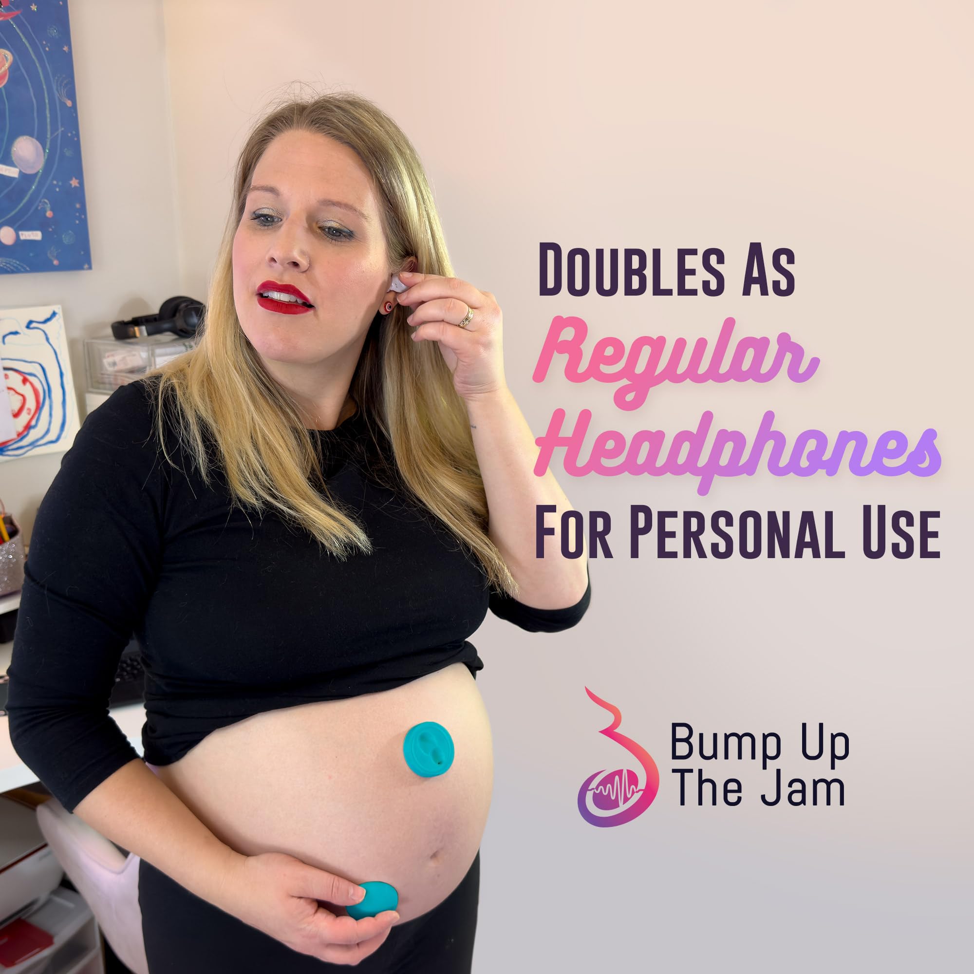 Bump Up The Jam - Baby Bump Headphones (Bluetooth), Safe & Sound Technology (Safe Volume Limit), Skin-Friendly Tape, Dual Speaker (Mom+Baby), Enhanced Bonding with Belly Headphones for Pregnant Women