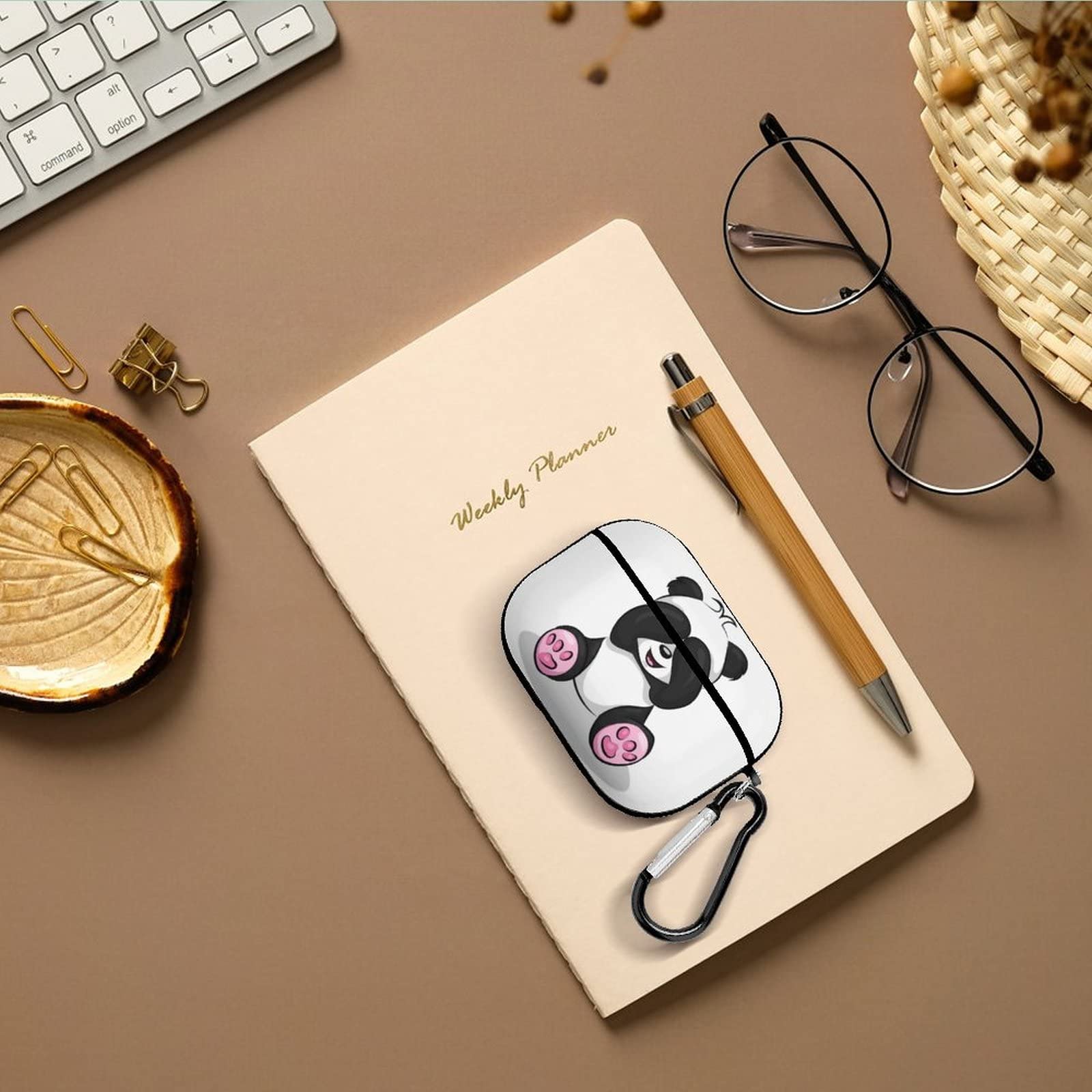 Lovely Cute Panda Print Airpods Pro Case with Key Chain Full Protective Durable Shockproof Wireless Headphone Case PC Hard Case Cover for Apple AirPods Pro Case 2nd/1st Generation