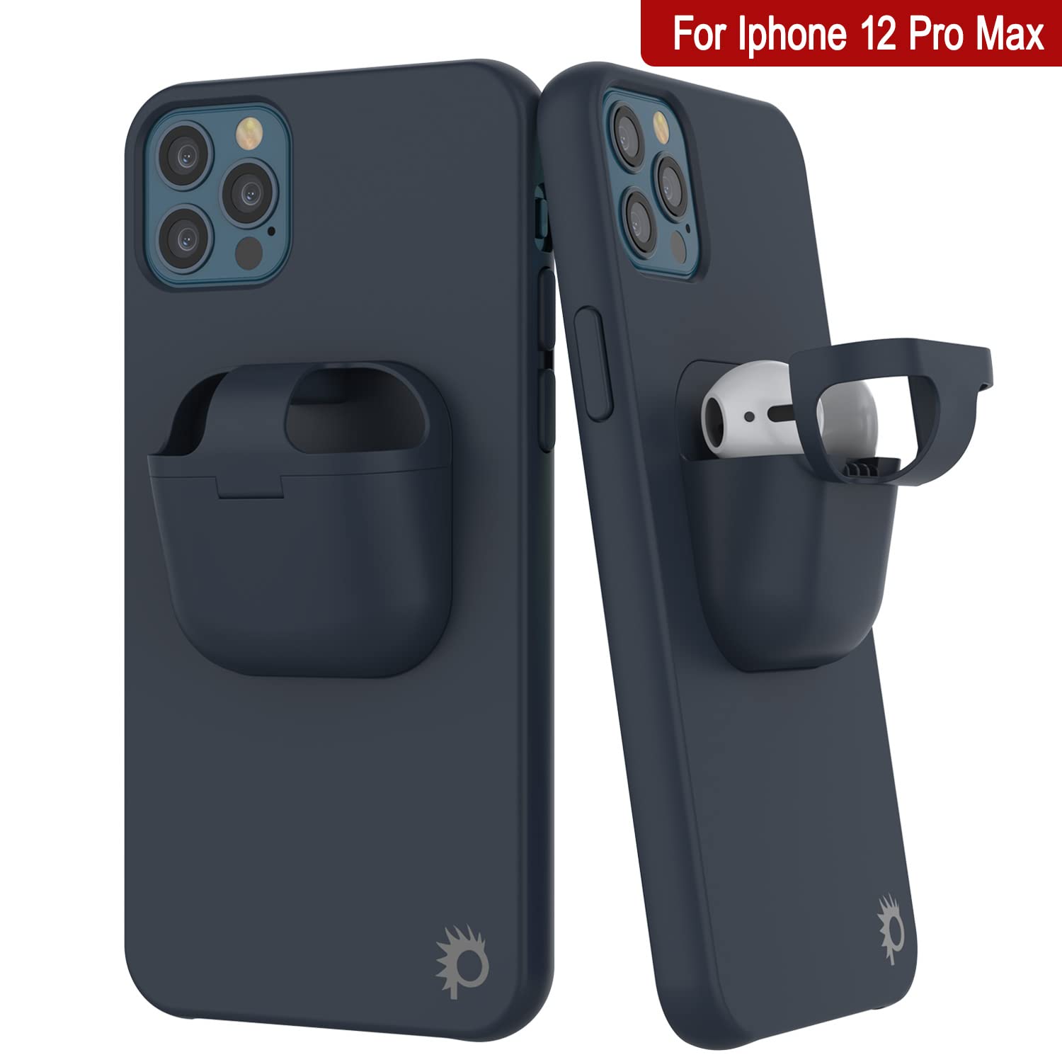 Punkcase for iPhone 12 Pro Max Airpods Case Holder (CenterPods Series) | Slim & Durable 2 in 1 Cover Designed For iPhone 12 Pro Max (6.7") | Protects Your Phone & Stores your AirPods Gen. 1 & 2 [Blue]