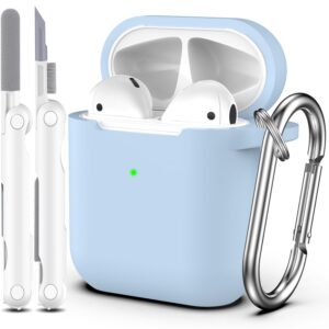 r-fun airpods 2nd generation & 1st generation case cover with cleaner kit and earbuds hook cover (2pairs),soft silicone protective case for apple airpods- sky blue