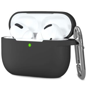 hamile compatible with airpods pro case protective silicone airpod case shockproof cover skin for apple airpod pro 2019 charging case, with keychain, black