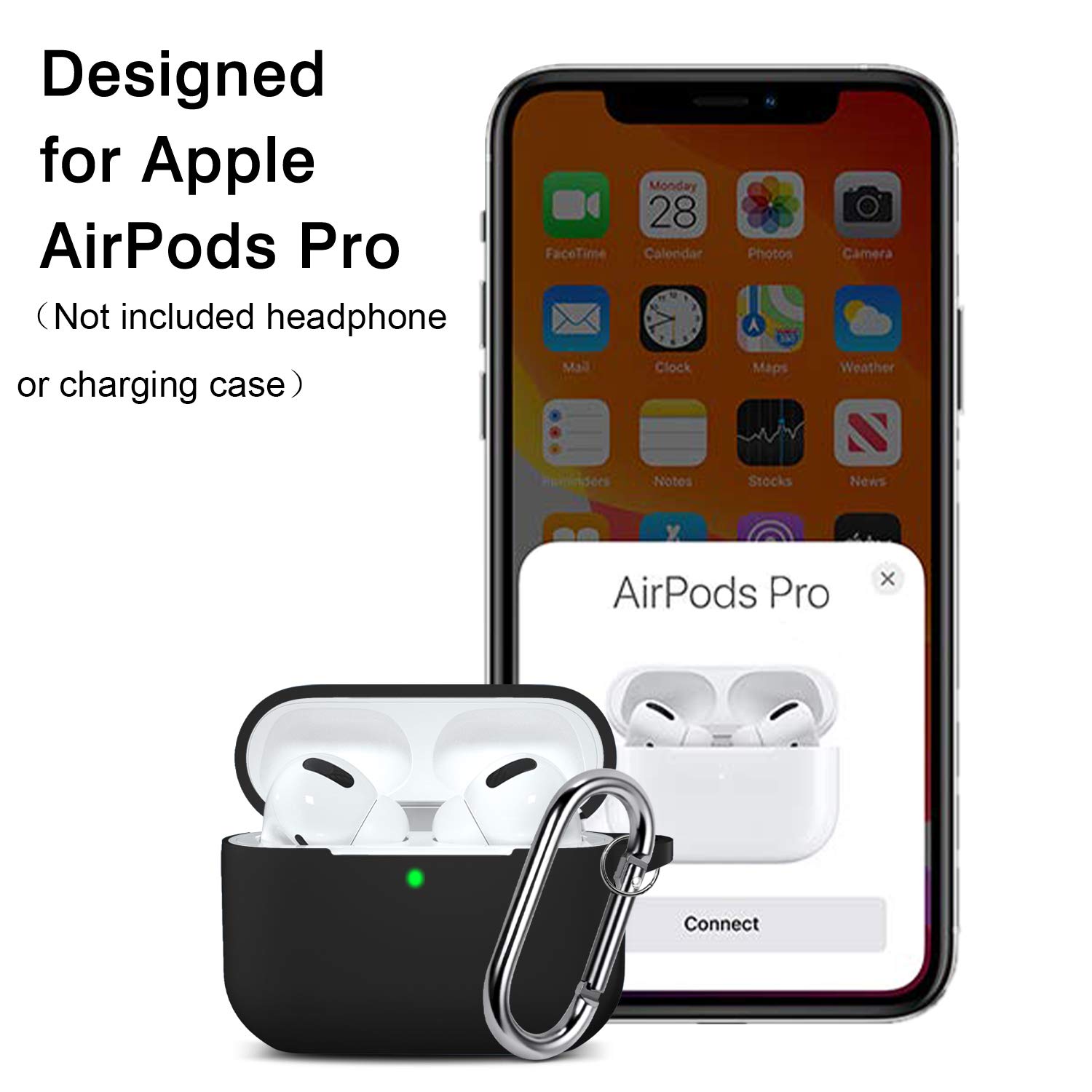 Hamile Compatible with AirPods Pro Case Protective Silicone Airpod Case Shockproof Cover Skin for Apple Airpod Pro 2019 Charging Case, with Keychain, Black